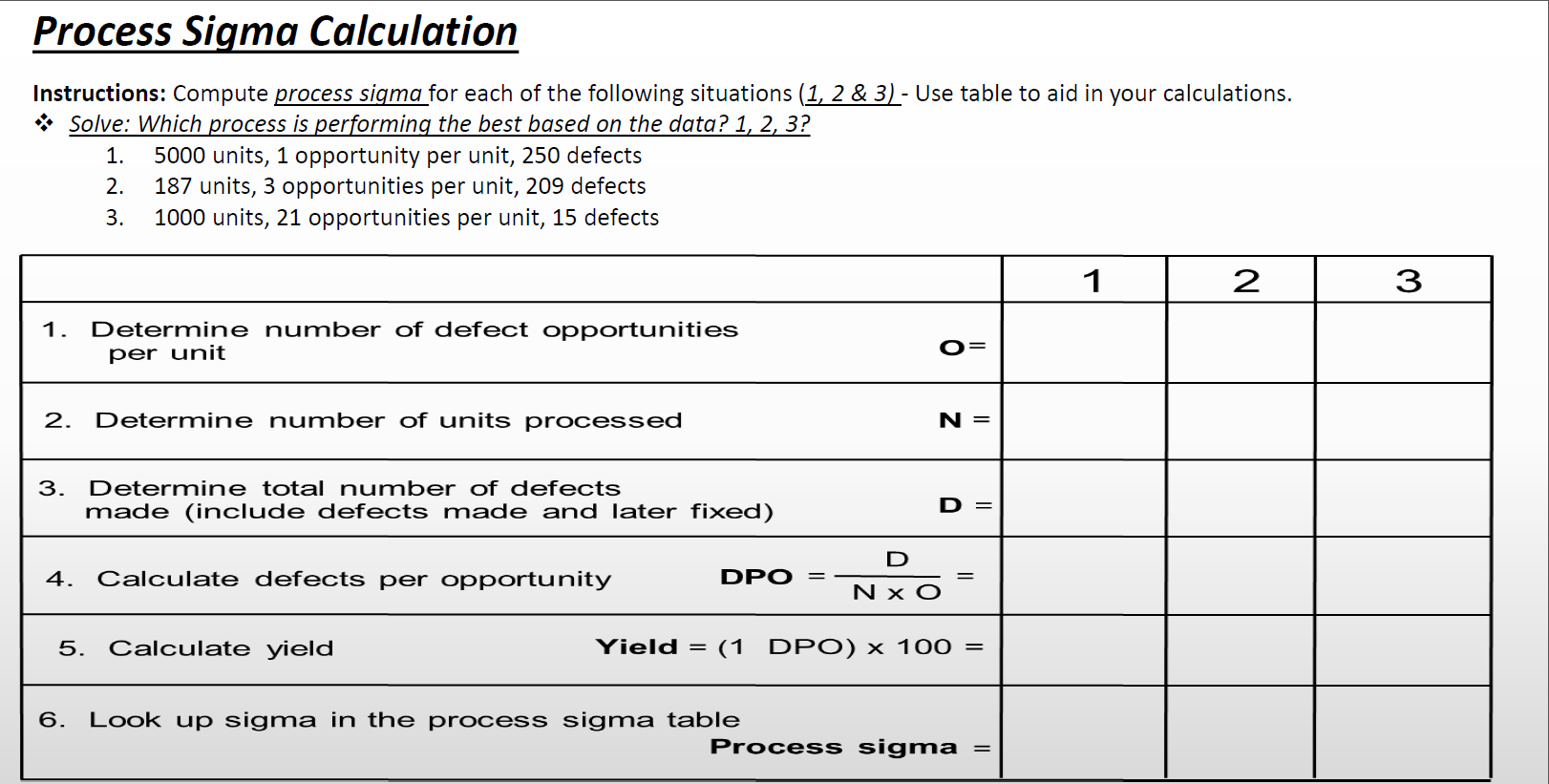 Solved Process Sigma Calculation Instructions: Compute | Chegg.com