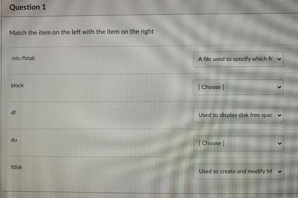 Solved Match the item on the left with the item on | Chegg.com