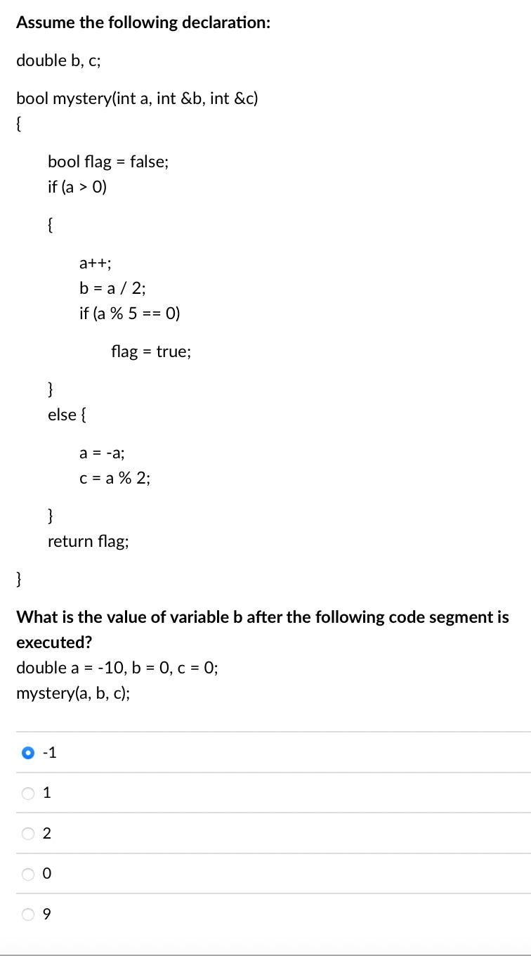 Solved Assume the following declaration: double b, c; bool | Chegg.com