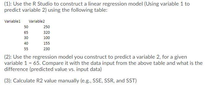 Solved (1): Use the R Studio to construct a linear | Chegg.com
