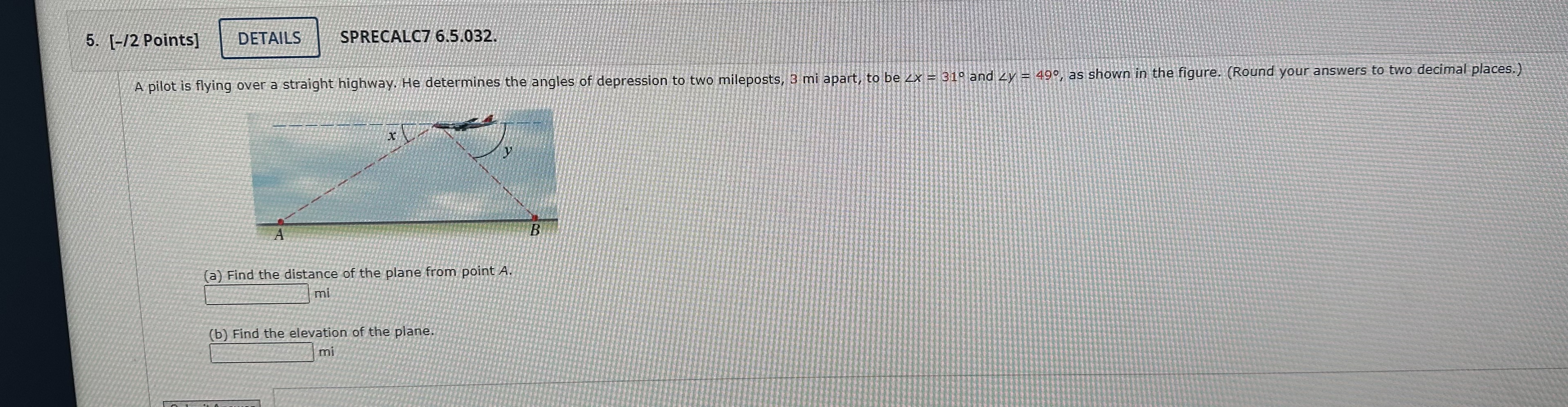 Solved (a) Find the distance of the plane from point A. mi | Chegg.com