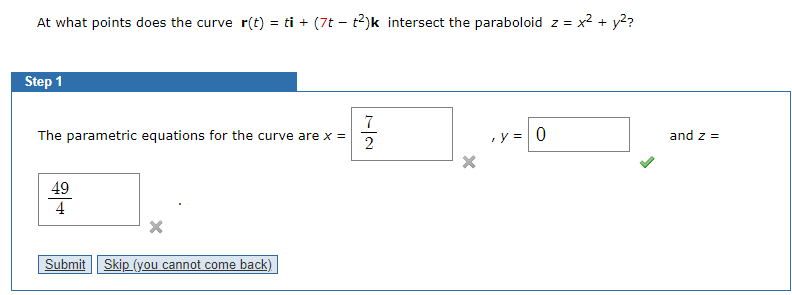 Solved At what points does the curve r(t) = ti + (7t - +2)k | Chegg.com