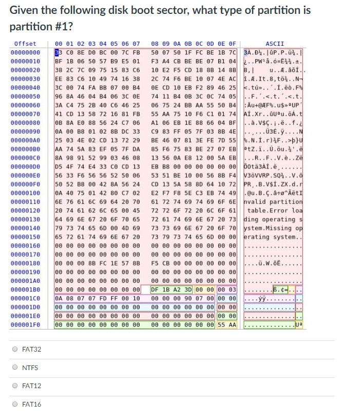 Solved Given the following disk boot sector, what type of | Chegg.com