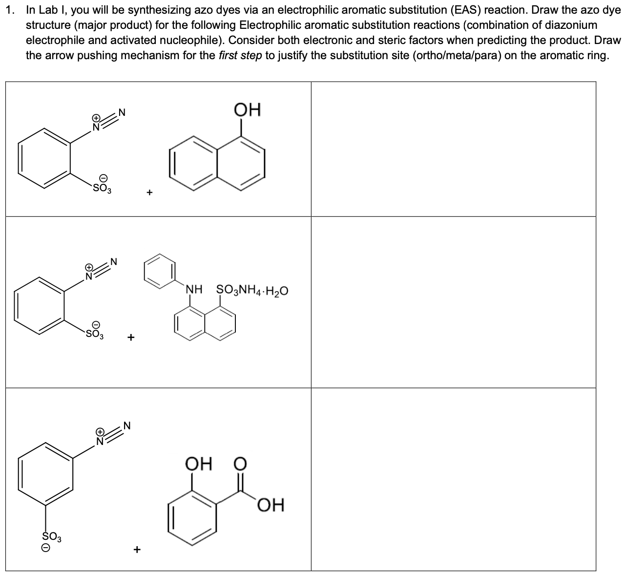 Solved 1. In Lab I, you will be synthesizing azo dyes via an | Chegg.com