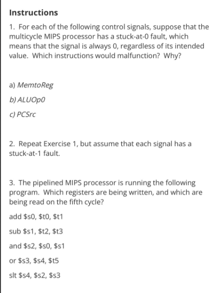 Solved Instructions 1. For each of the following control | Chegg.com