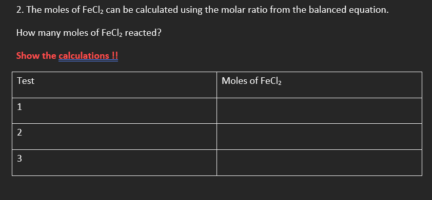 Solved Redox titrations The moles of FeCl2 can be calculated | Chegg.com