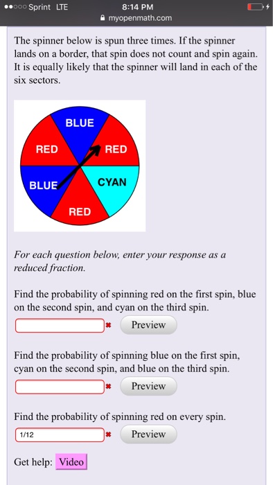 Solved The spinner below is spun three times. If the spinner | Chegg.com