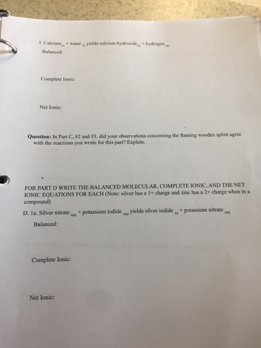 Solved FOR PART C, WRITE THE BALANCED MOLECULAR, COMPLETE | Chegg.com