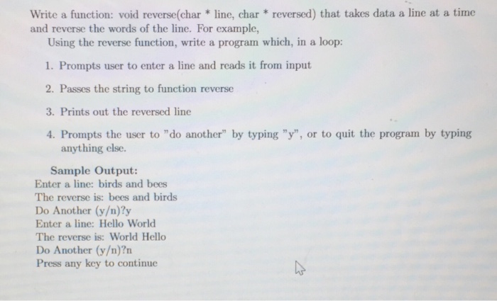 Solved Write A Function Void Reversechar Line Char 7984