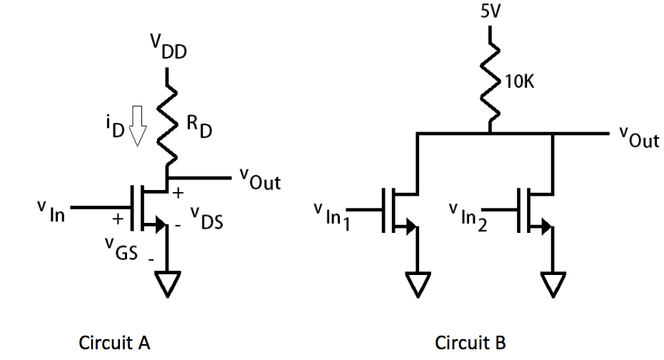 Solved 2. For circuit A, assuming that VDD=5V and RD=10K | Chegg.com