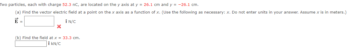 Solved wo particles, each with charge 52.3nC, are located on | Chegg.com