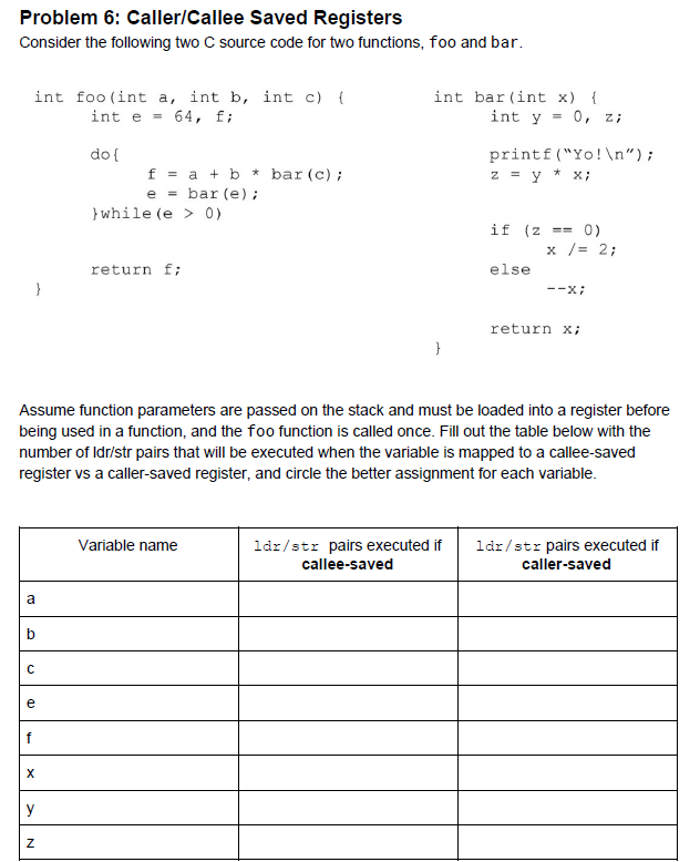 (Solved) : Caller Callee Saved Registers Consider Following Two C ... (Solved) : Caller Callee Saved Registers Consider Following Two C ...
