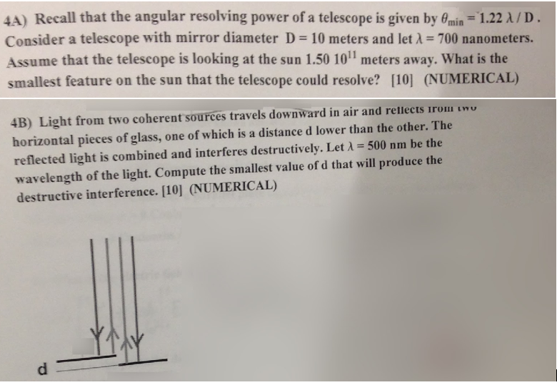 Solved 4A) Recall that the angular resolving power of a | Chegg.com