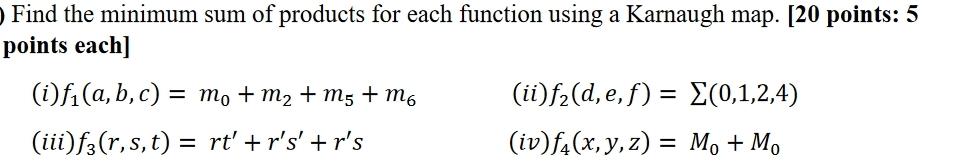 Solved Find the minimum sum of products for each function | Chegg.com