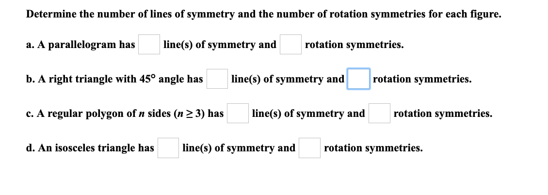 Solved Determine the number of lines of symmetry and the | Chegg.com
