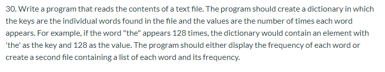 Solved 30. Write a program that reads the contents of a text | Chegg.com