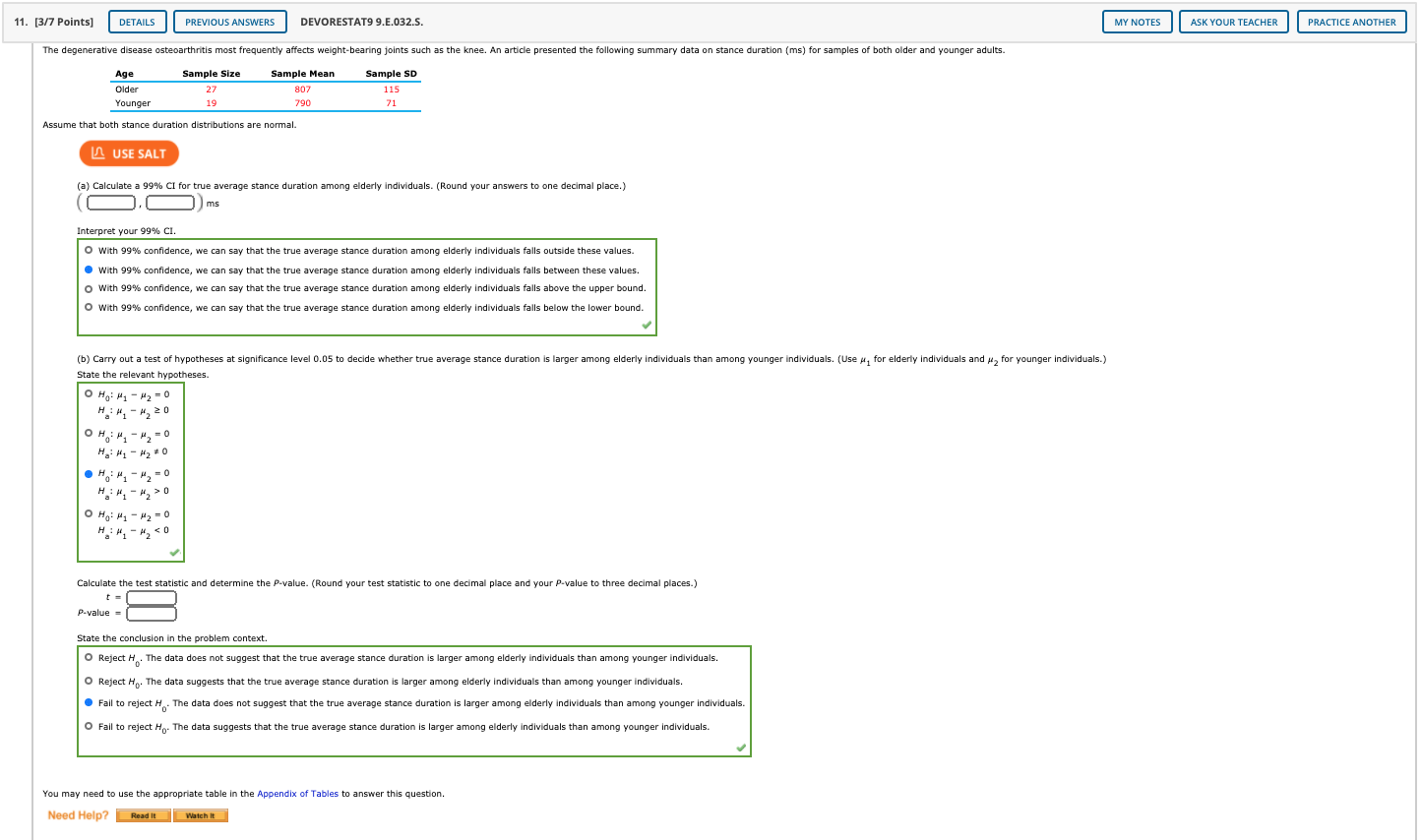 Solved 11. [3/7 Points) DETAILS PREVIOUS ANSWERS DEVORESTAT9 | Chegg.com
