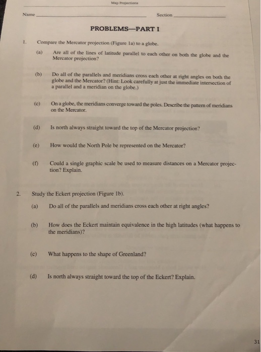 Solved Name Section PROBLEMS-PARTI 1. Compare the Mercator | Chegg.com