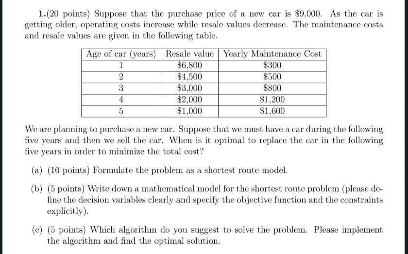 Solved 1.(20 points) Suppose that the purchase price of a | Chegg.com