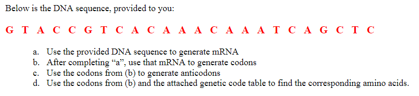 Solved Below is the DNA sequence, provided to you: GIA C CGI | Chegg.com