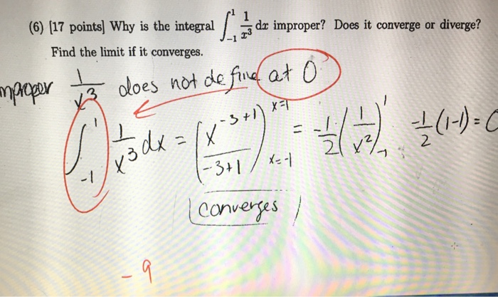 Solved Why is the integral integral^1_-1 1/x^3 dx improper? | Chegg.com