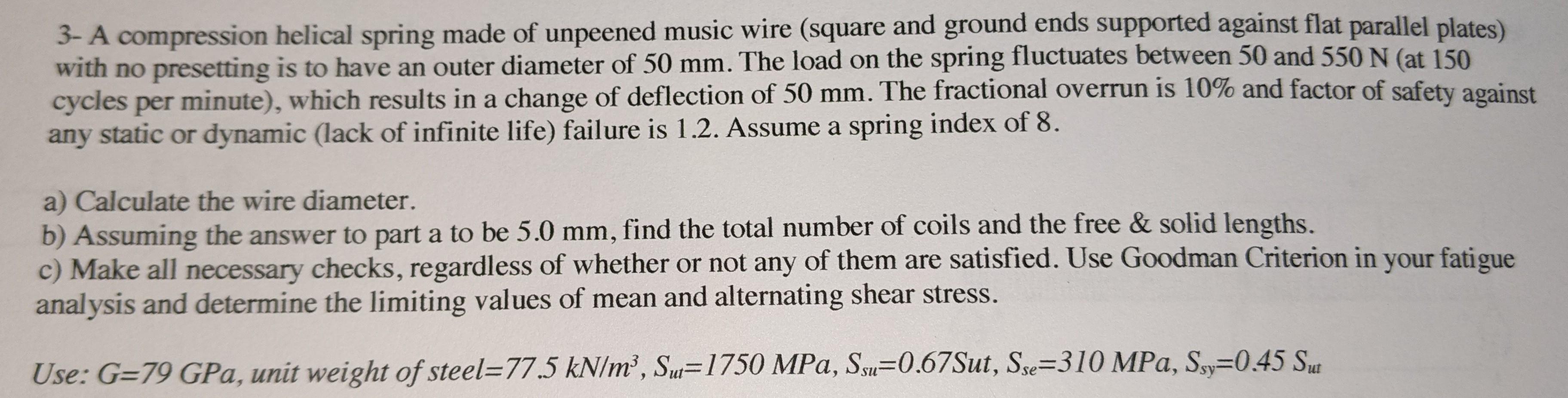3- A compression helical spring made of unpeened | Chegg.com