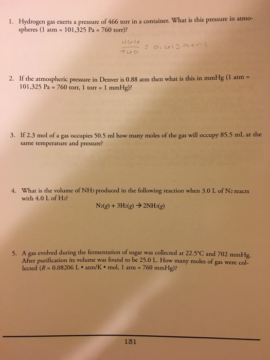 Solved Hydrogen gas exerts a pressure of 466 torr in a | Chegg.com