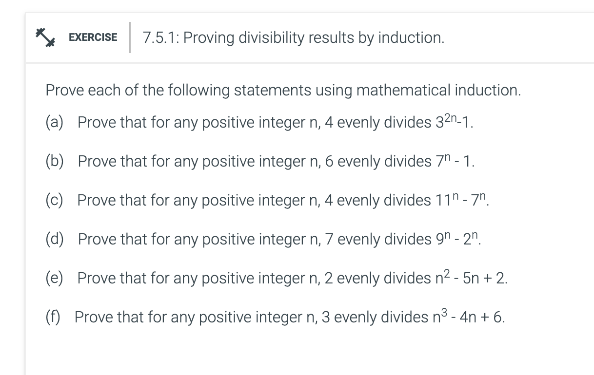 Solved 7.5.1: Proving divisibility results by induction. | Chegg.com