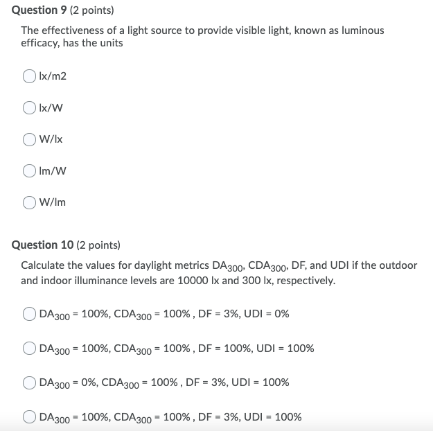 Solved Question 9 (2 points) The effectiveness of a light | Chegg.com