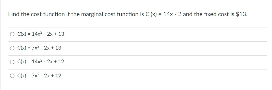Solved Find the cost function if the marginal cost function | Chegg.com