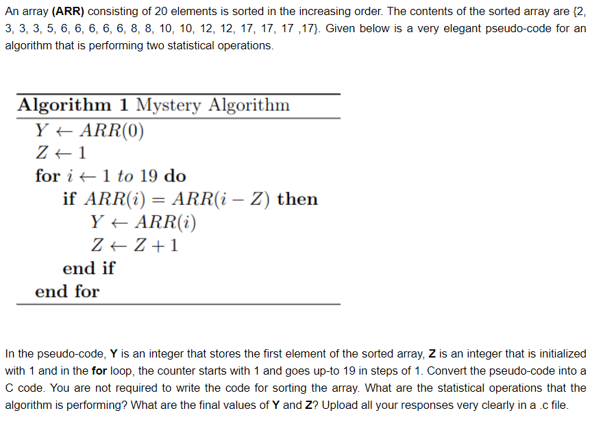 An array (ARR) consisting of 20 elements is sorted in | Chegg.com