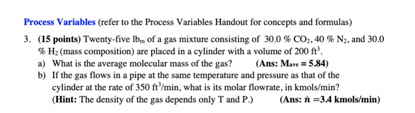 Solved Process Variables (refer to the Process Variables | Chegg.com