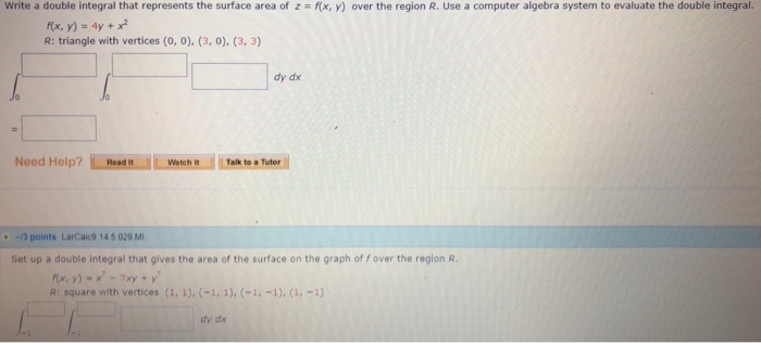 Solved Write a double integral that represents the surface | Chegg.com