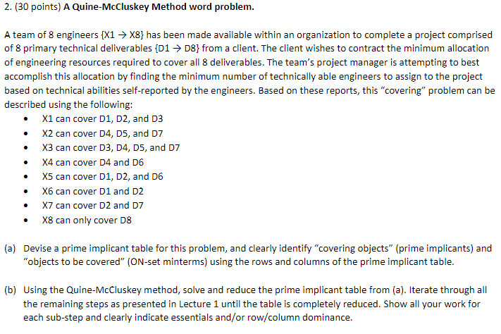 Solved 2. (30 points) A Quine-McCluskey Method word problem. | Chegg.com