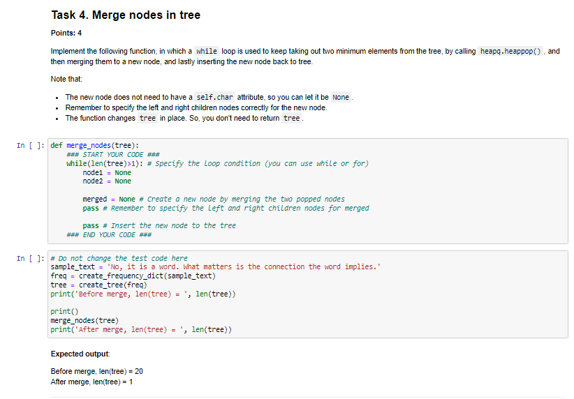 Task 4. Merge nodes in tree Points: 4 Implement the | Chegg.com
