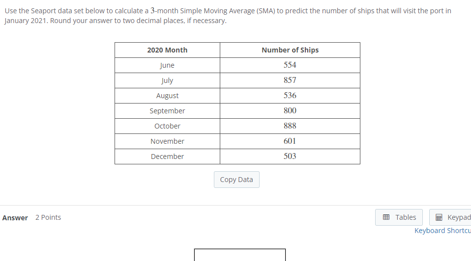 Solved Use the Seaport data set below to calculate a 3-month | Chegg.com
