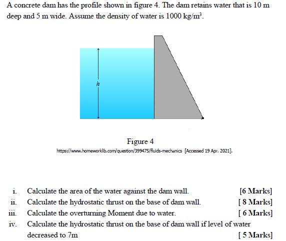 Solved A concrete dam has the profile shown in figure 4. The | Chegg.com