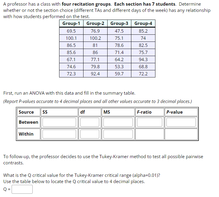 Solved A professor has a class with four recitation groups. | Chegg.com