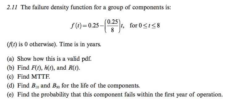 Solved 2.11 The failure density function for a group of | Chegg.com