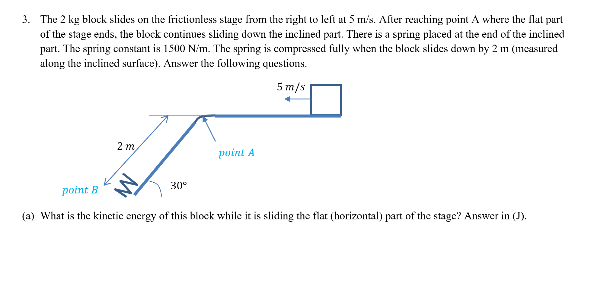 Solved 3. The 2 kg block slides on the frictionless stage | Chegg.com