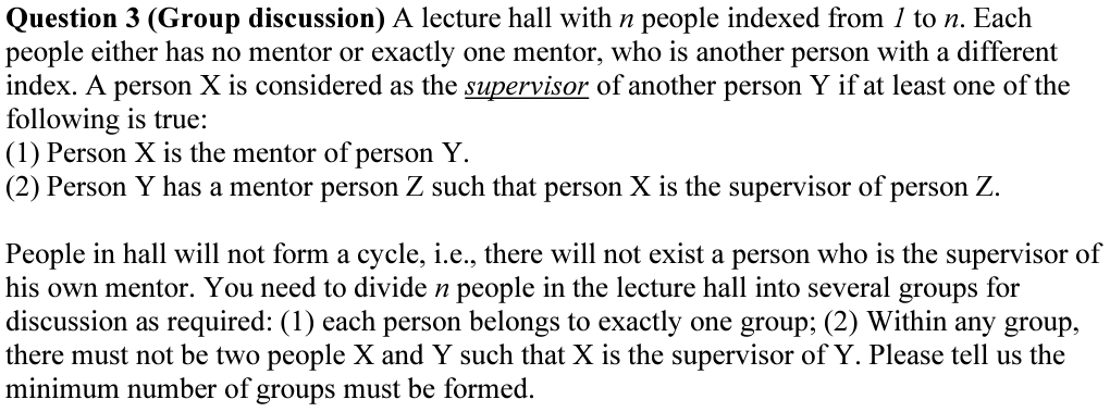 Solved Question 3 (Group discussion) A lecture hall with n | Chegg.com