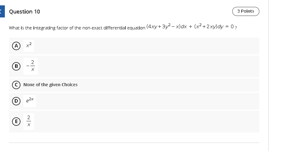 Solved Question 10 3 Points What is the integrating factor | Chegg.com