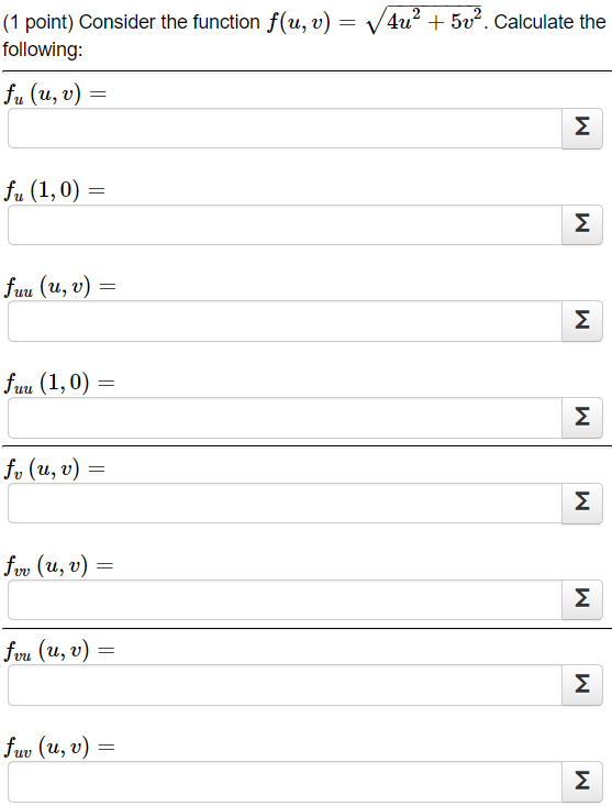 Solved (1 point) Consider the function f(u, v) following: | Chegg.com