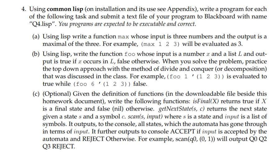 4. Using common lisp (on installation and its use see | Chegg.com