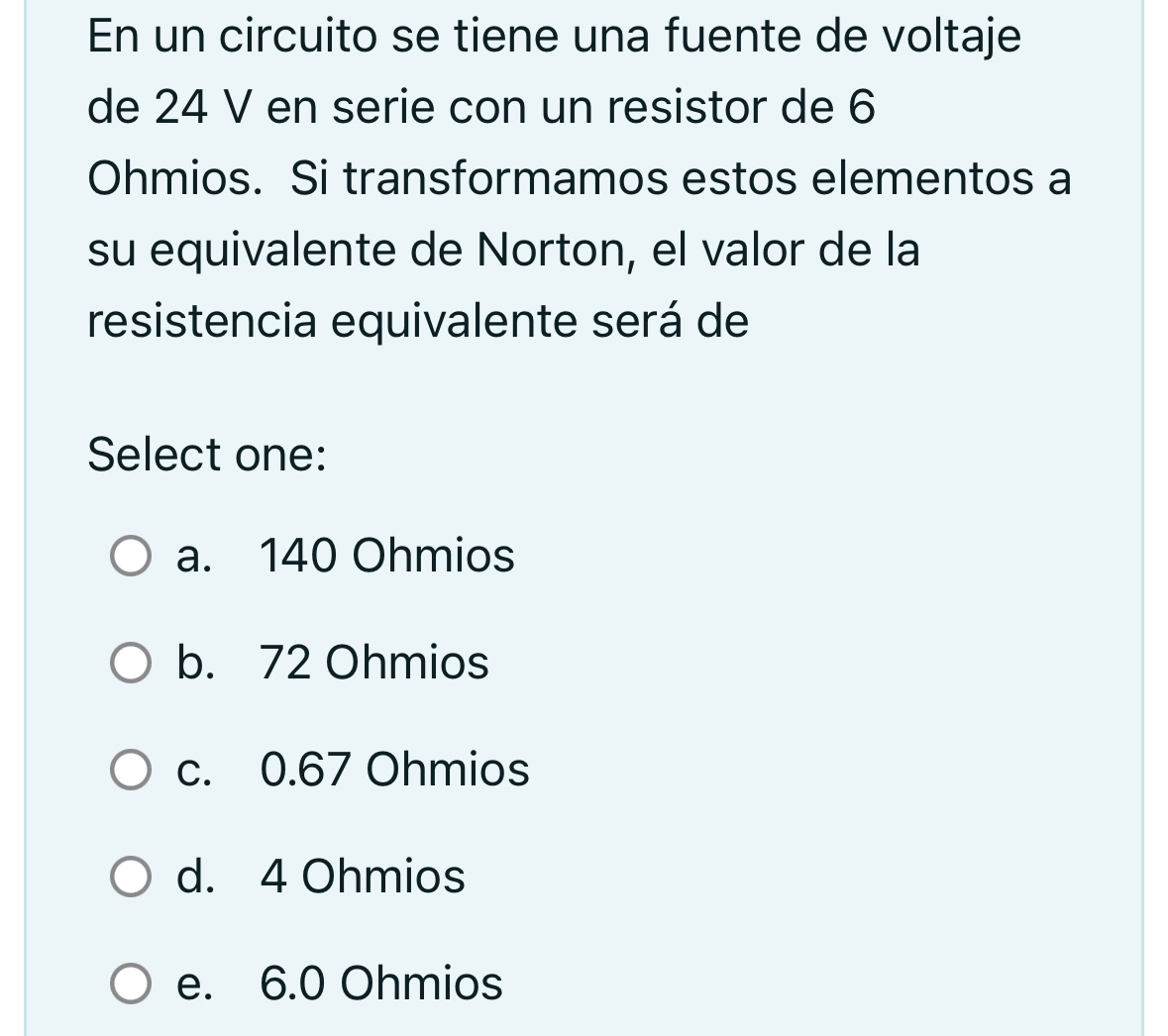 Solved En un circuito se tiene una fuente de voltaje de 24 V | Chegg.com