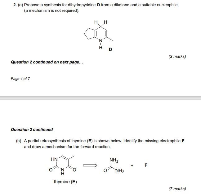 Solved 2. (a) Propose a synthesis for dihydropyridine D from | Chegg.com