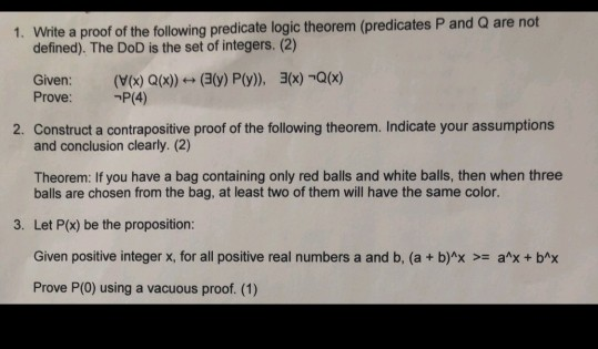 Solved 1. Write a proof of the following predicate logic | Chegg.com