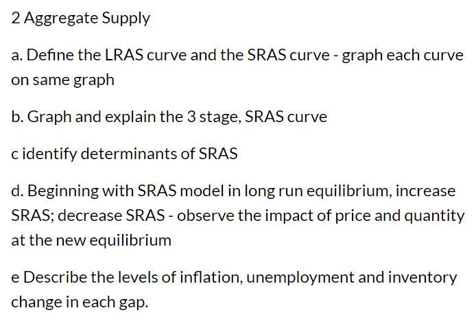 2 Aggregate Supply a. Define the LRAS curve and the | Chegg.com