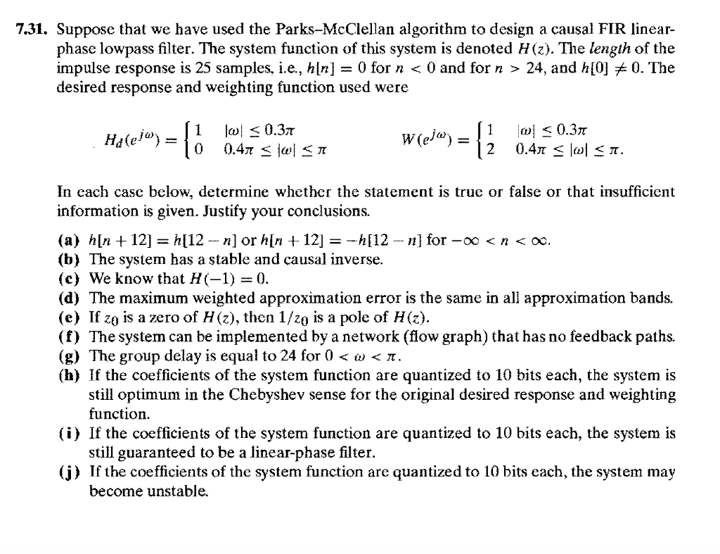 Solved 7.31. Suppose that we have used the Parks-McClellan | Chegg.com