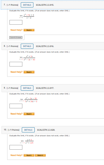 Solved 7. (-/1 Points! DETAILS SCALCET9 2.3.015. *** | Chegg.com